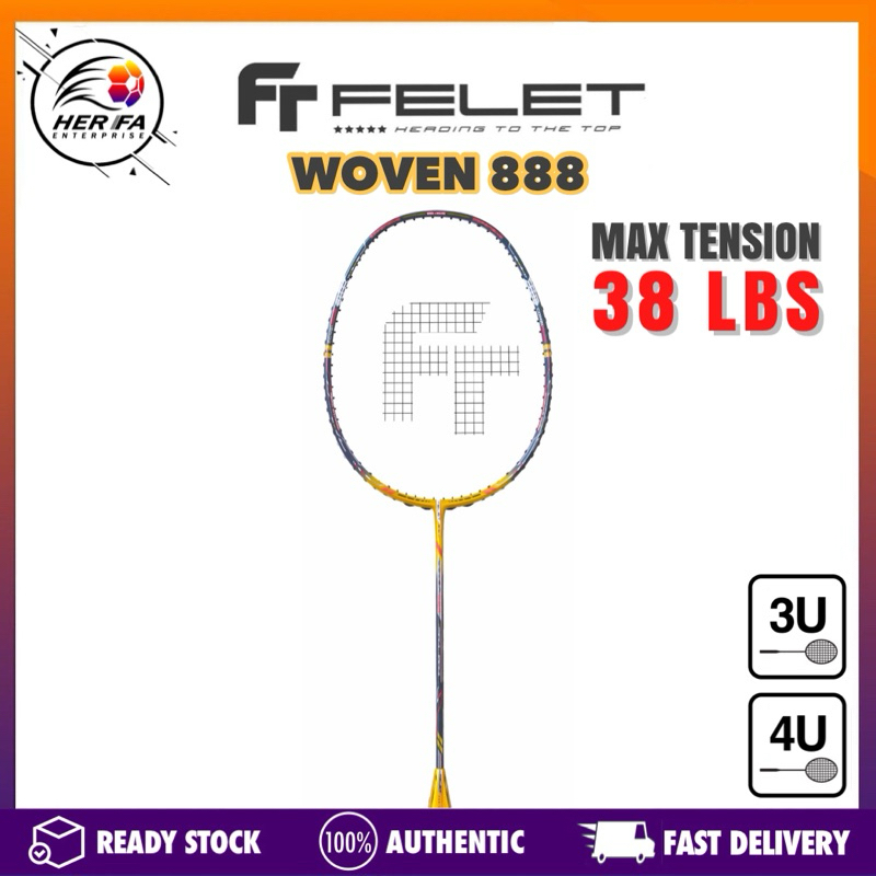FELET Woven 888 3U & 4U Professional Badminton Racket Max Tension 38LBS ...