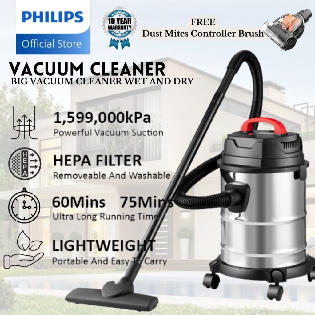 PHILIPS Big Vacuum Cleaner Wet And Dry Vacuum Stainless Steel Vacuum ...