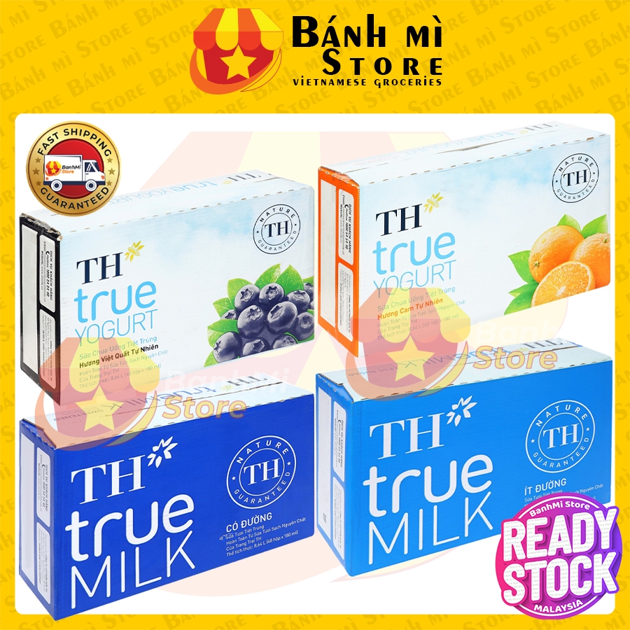 TH TRUE MILK SUGAR / LESS SUGAR UHT FRESH MILK | TH TRUE YOGURT ORANGE & BLUEBERRY CTN (180ml x ...