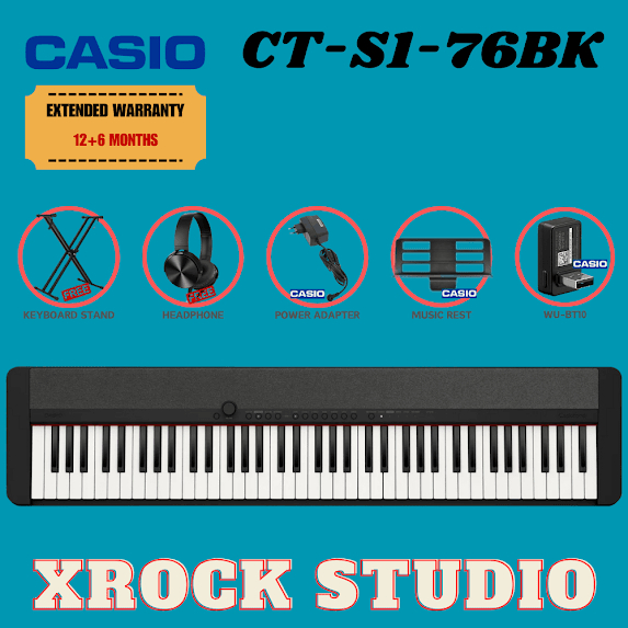 Casio CT-S1-76 76-key Portable Keyboard w/Keyboard Stand And WU-BT10 ...