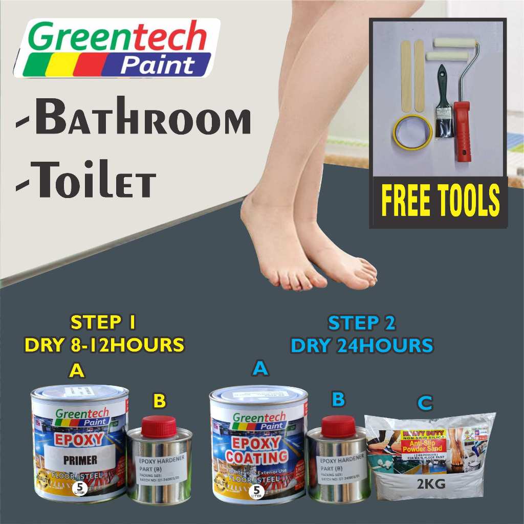 OFFER READY STOCK! ( FULL SET EPOXY COLOUR 5L ) Epoxy Floor Coating TOILET GREENTECH PAINT (FREE ...