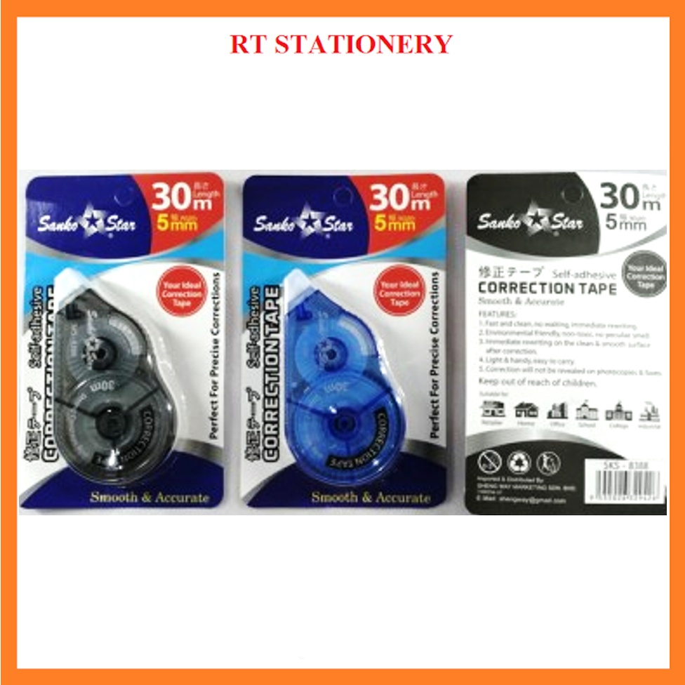 Sanko Star Correction Tape 30M x 5mm (Smooth and Accurate, Perfect for ...