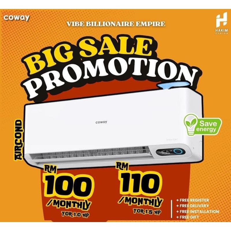 Aircond Coway Inverter 5 Star Energy Saving [bulanan rm100] | Shopee ...