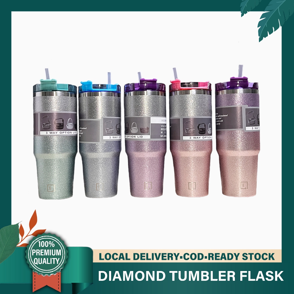 890ML Cawan Botol Termos Dua Lapisan Vakum Glitter Berwarna-warni ...