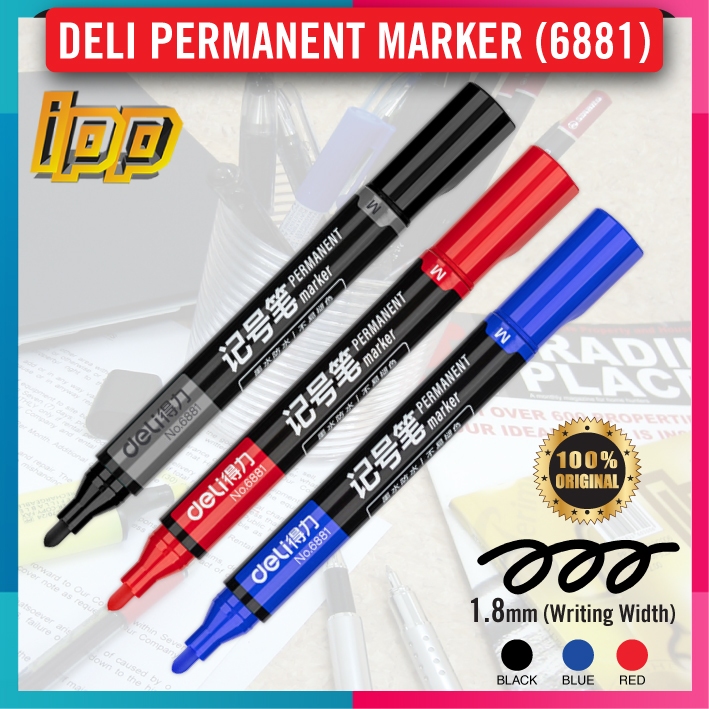 Deli Permanent Marker 6881 | 1.8mm line width - Black / Blue / Red ...