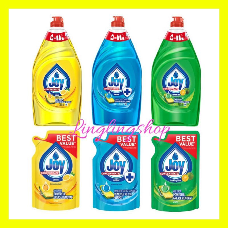 Joy Kitchen Dishwash Liquid Lemon/Green Lime/Antibacterial (375ML ...