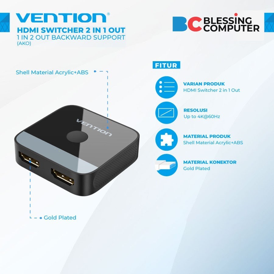 Vention 2-Port HDMI Bi-Direction 4K Switcher Black ABS Type (AKOB0 ...