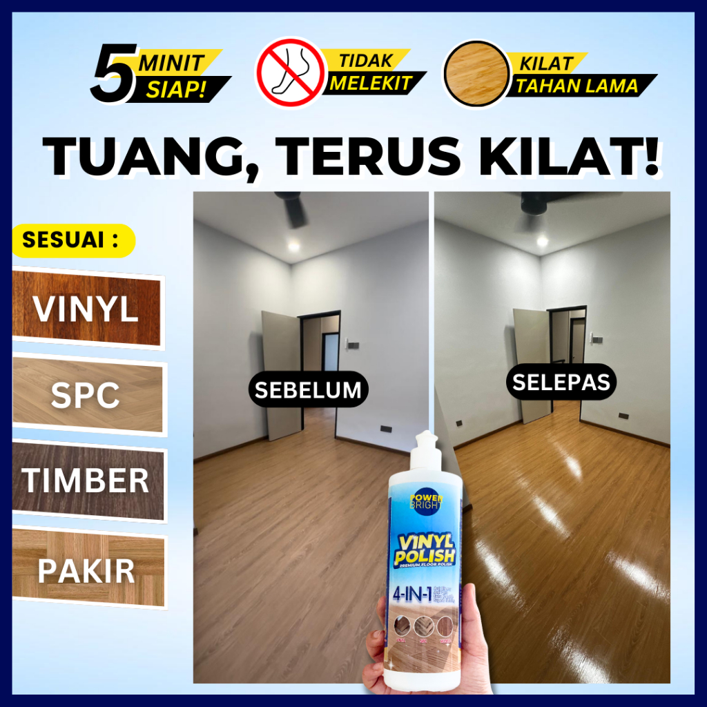 Pengilat Lantai Kayu Vinyl SPC Laminate Timber Rumah Deko Kilat Bersih ...