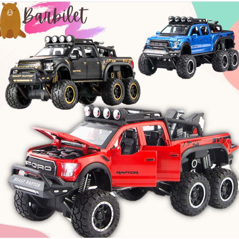 DIECAST 1:24 Scale Alloy Ford Raptor F150 6x 6 Beast Car Mini Motor ...