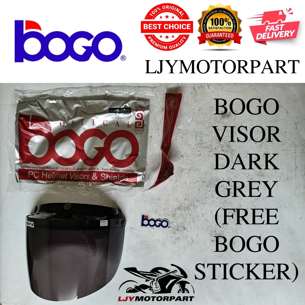 100% ORIGINAL BOGO VISOR 3 BUTTON DARK GREY (FREE BOGO SITCKER ...