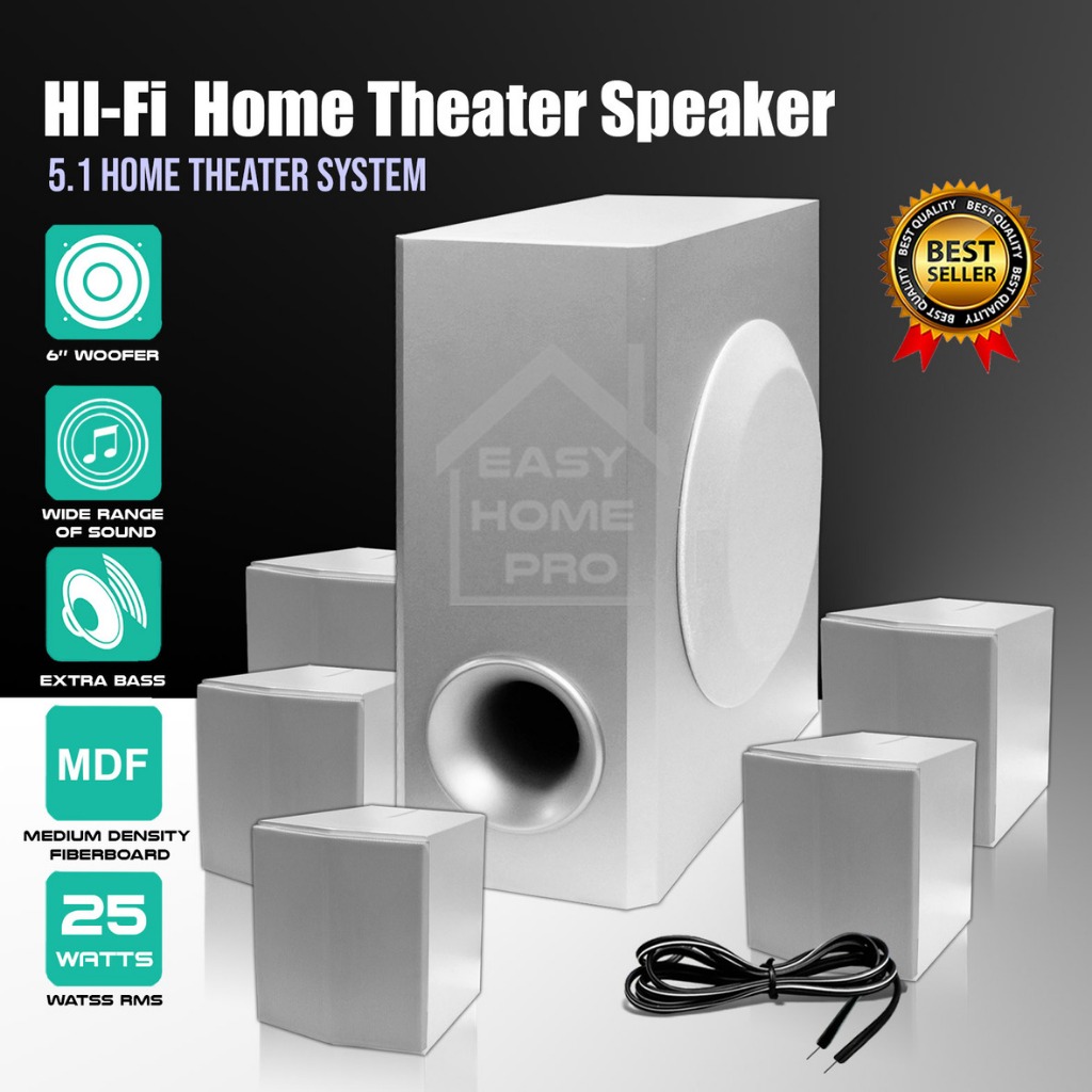 5.1 HIFI Home Theatre 6" Passive Subwoofer Speakers 2" Satellite ...