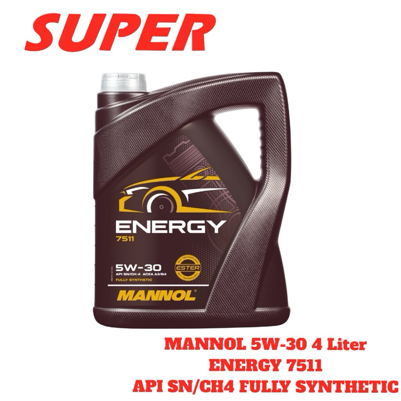 MANNOL ENERGY 7511 SAE 5W-30 ENGINE OIL 4L API SN/CH-4 FULLY SYNTHETIC ...