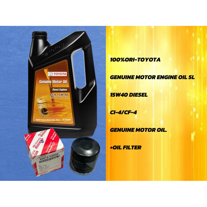 100%ORI-TOYOTA GENUINE MOTOR ENGINE OIL 5L 15W40 DIESEL CI-4/CF-4 ...