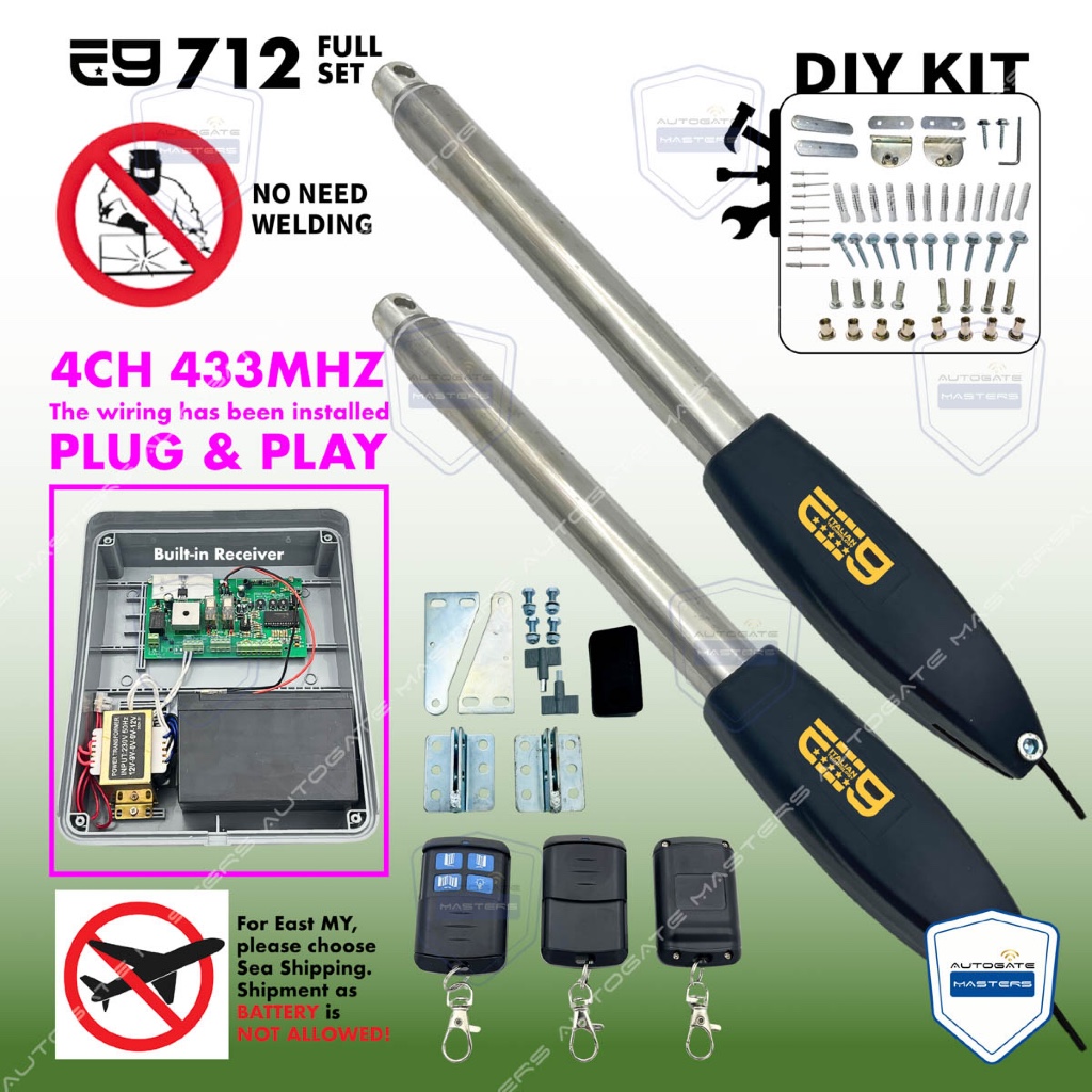 DIY KIT - E9 712 ( 4CH 433MHZ ) ( FULL SET ) HEAVY DUTY AUTO GATE SWING ...