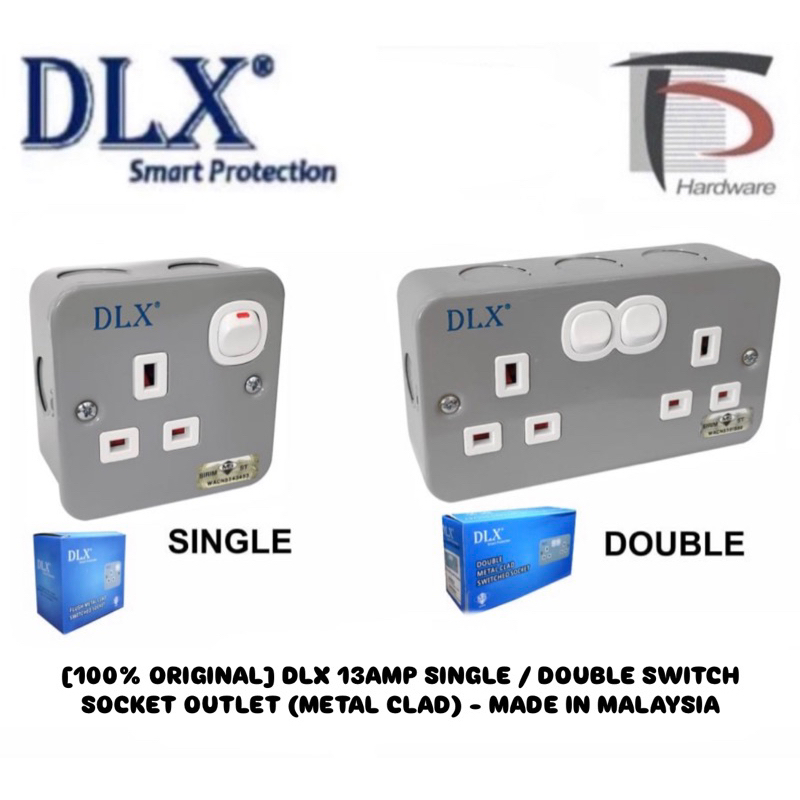 [100% ORIGINAL] DLX 13AMP SINGLE / DOUBLE SWITCH SOCKET OUTLET (METAL ...