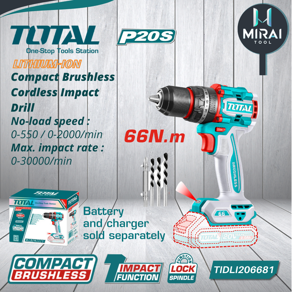 TOTAL TIDLI206681 / TIDLI20668 P20S 20V Li-on Brushless Impact Drill ...