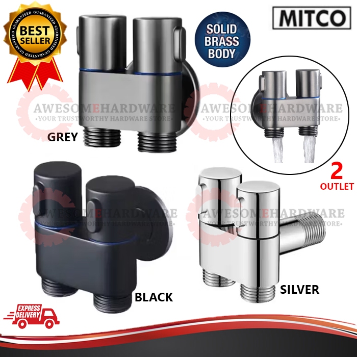 MITCO AC44 1/2" SOLID BRASS CHROMED STAINLESS STEEL DUAL OUTLET TWO WAY ...