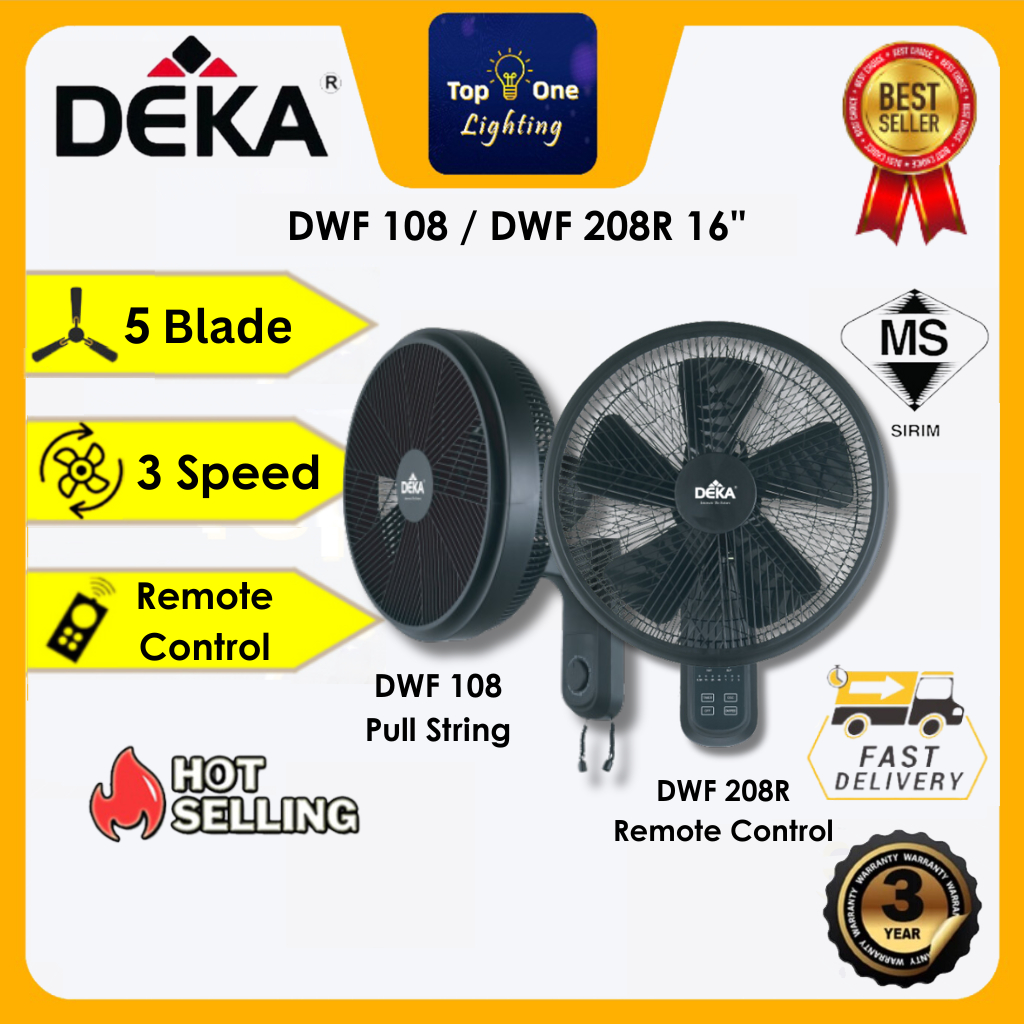 DEKA DWF108 DWF208R 16" 5 Blades Wall Fan 3 Speeds Control with Pull ...