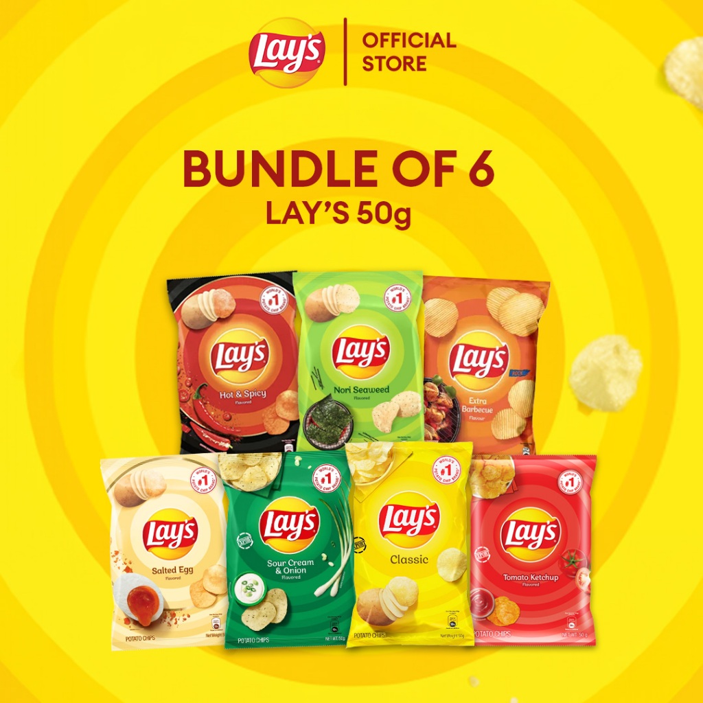 [Bundle of 6] Lay's Potato Chips Mid pack 50g / [Pek 6] Lay's Kerepek ...