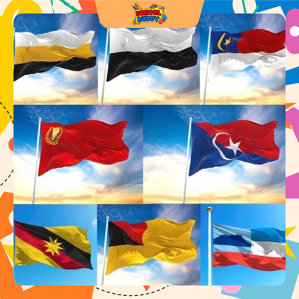 (Size 3x6) BENDERA NEGERI Malaysia State Flag- Bendera Negeri Polyester Nylon Tiang Jalur ...