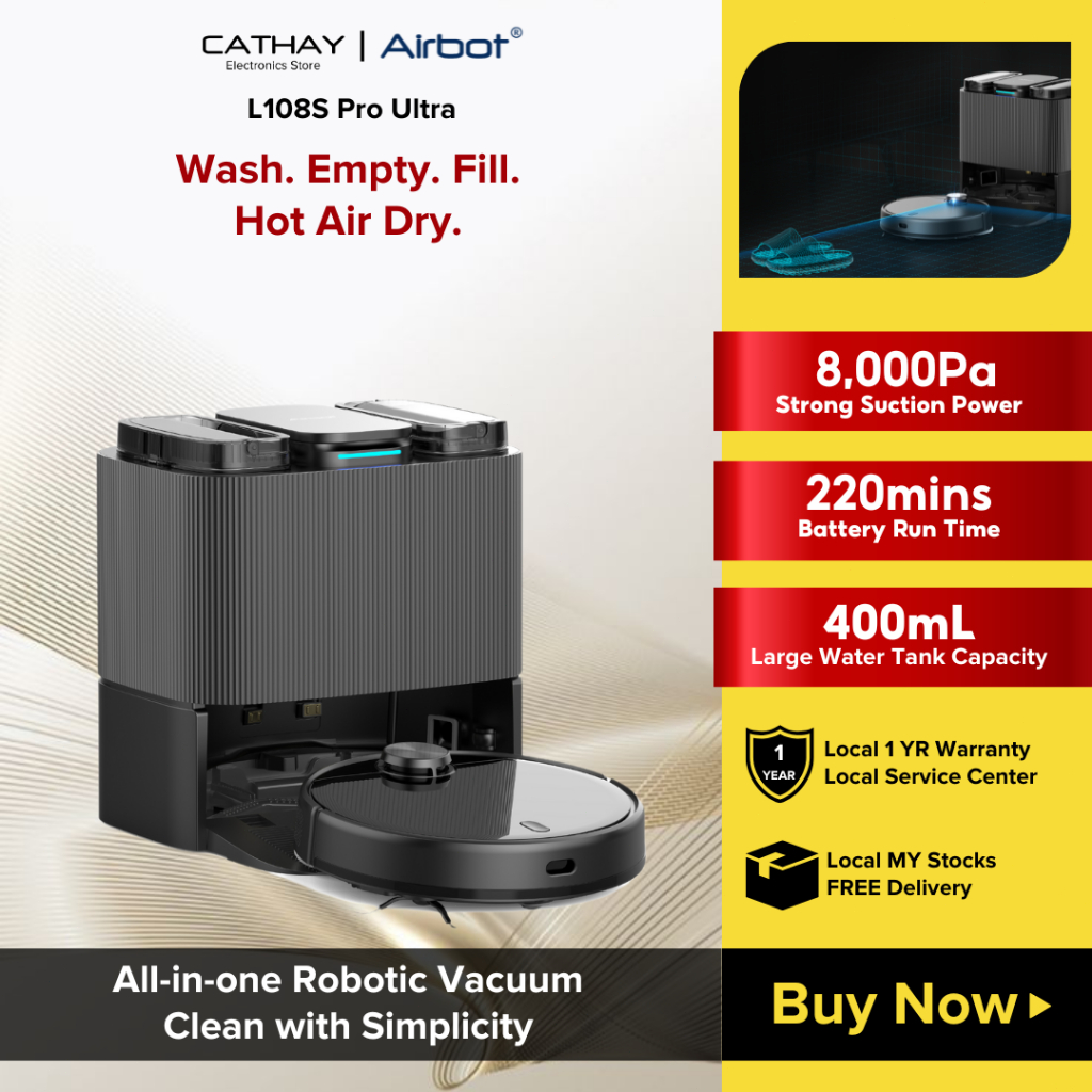 Airbot Robotic Vacuum Cleaner L108S Pro Ultra | 8000Pa, LiDar Mapping Auto Empty & Wash Dry Mop ...