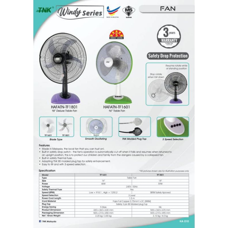 TNK FAN 18" / 16" STAND FAN AND TABLE FAN WINDY SERIES MADE IN MALAYSIA ...