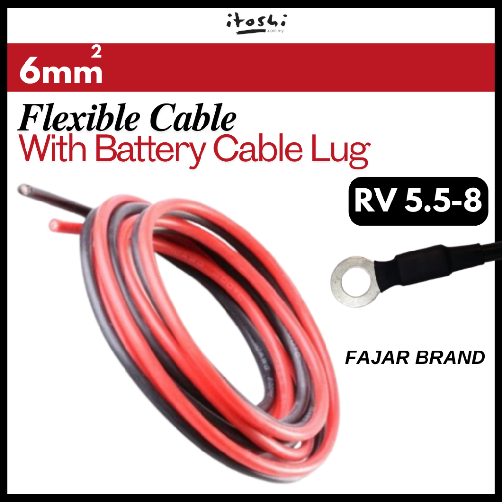 ITOSHI 6mm2 Flexible Cable / DC Cable with Battery Cable Lug RV 5.5-8 ...