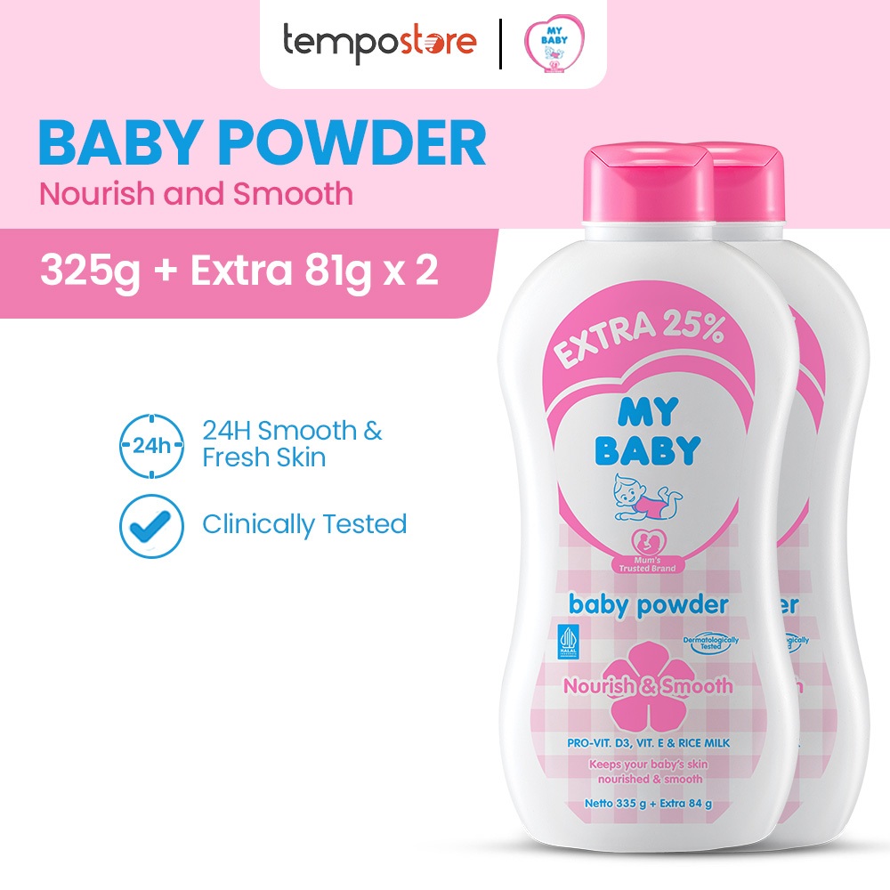 My Baby Powder Nourish & Smooth With Extra Refill (325g + 81g x 2 Pack ...