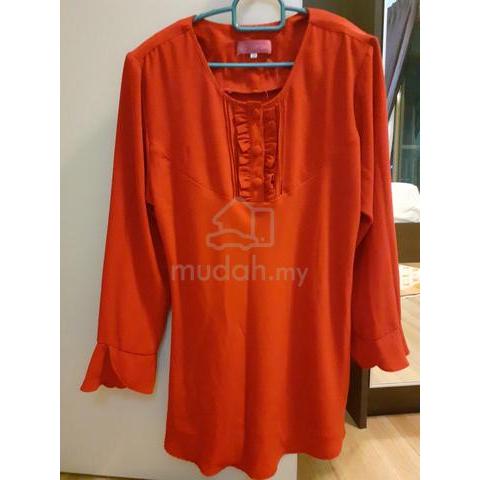 Red Ruffle Blouse (Long Sleeve) | Shopee Malaysia