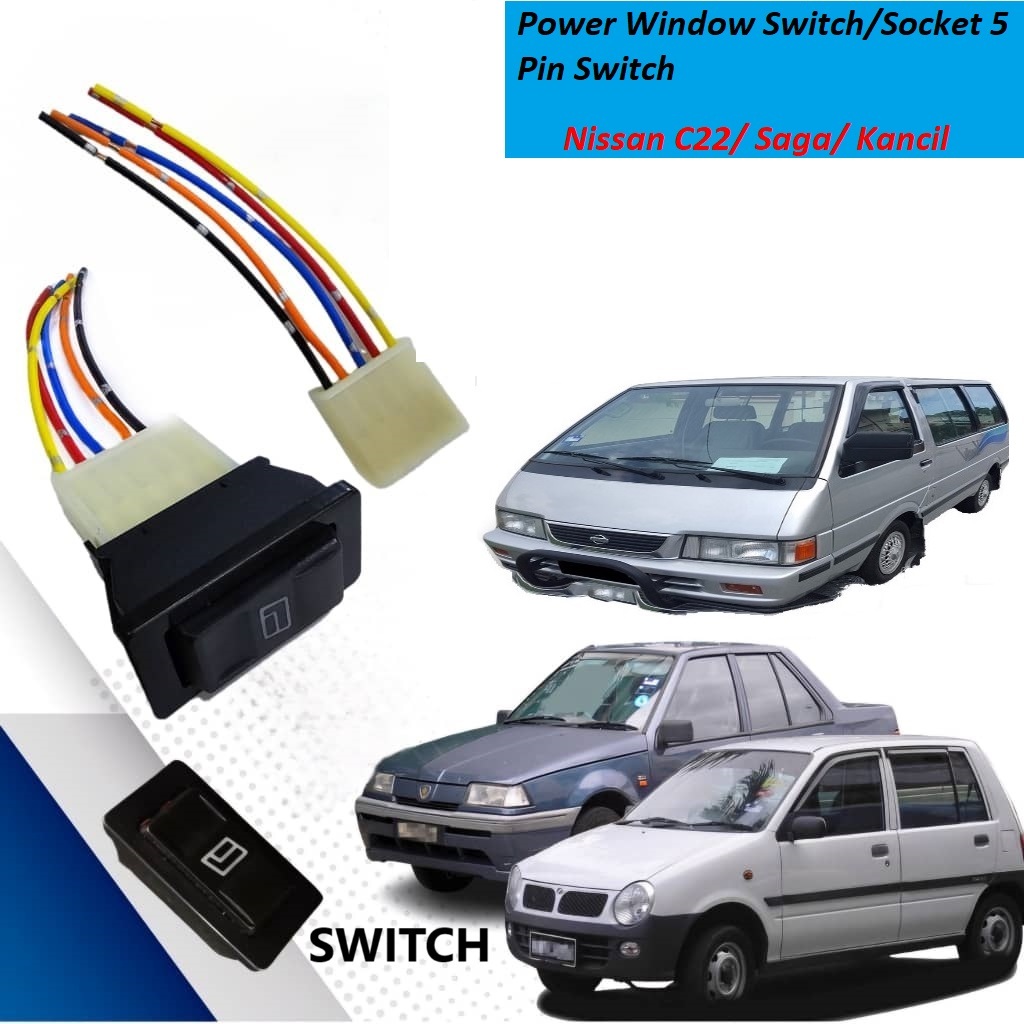 Power Window Switch/ Socket (5 Pin) Up Down Switch Proton Saga/ Perodua ...
