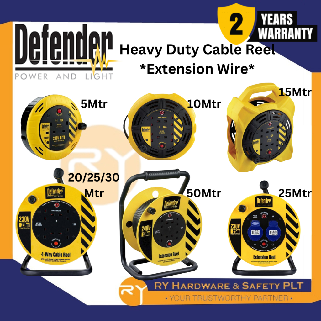 Defender Heavy Duty Industrial Extension Wire Cable Reel Cassette Reel ...