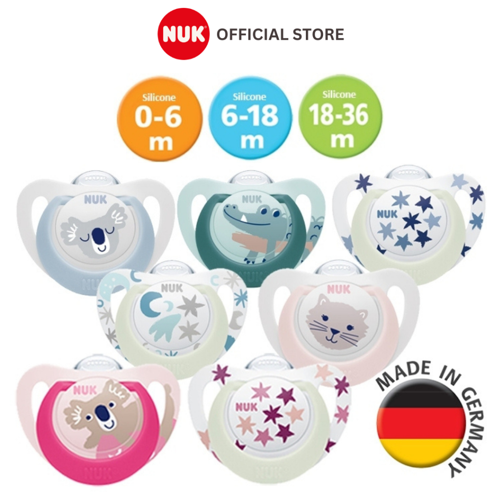 NUK Star Day & Night Silicone Soother Pacifier 0-6 Months/6-18 Months/18-36 Months (2 Pcs/Box ...