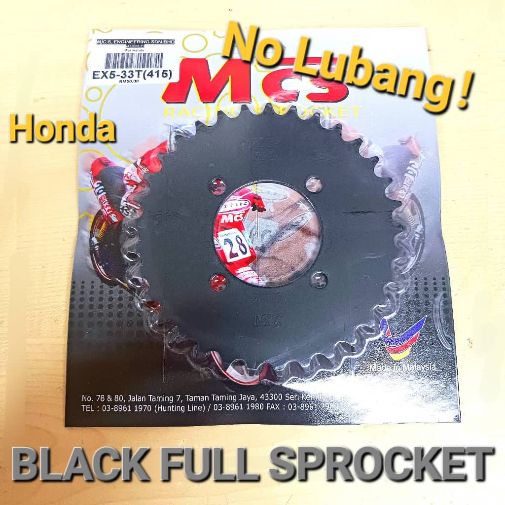 No Lubang! 415 Full Black Sprocket MCS HONDA EX5 WAVE100 BONUS110 Hitam ...
