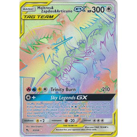 Moltres & Zapdos & Articuno GX 69/68 Hyper Rare Hidden Fates Singles ...