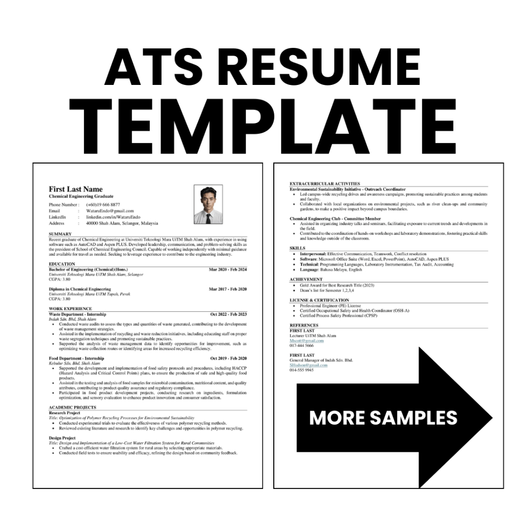 ATS RESUME TEMPLATE | FRESH GRADUATE | EXPERIENCED | INTERNSHIP ...