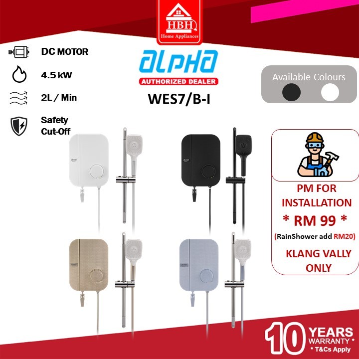 *NEW* ALPHA WES7/B-i / 4.5Kw / Water Heater / DC Pump / Non Rain Shower ...