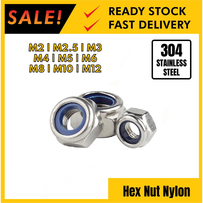 Hex Nylon Nut 304 Stainless Steel M2 M2.5 M3 M4 M5 M6 M8 M10 M12 DIN985 Hexagon Nylon Nut ...
