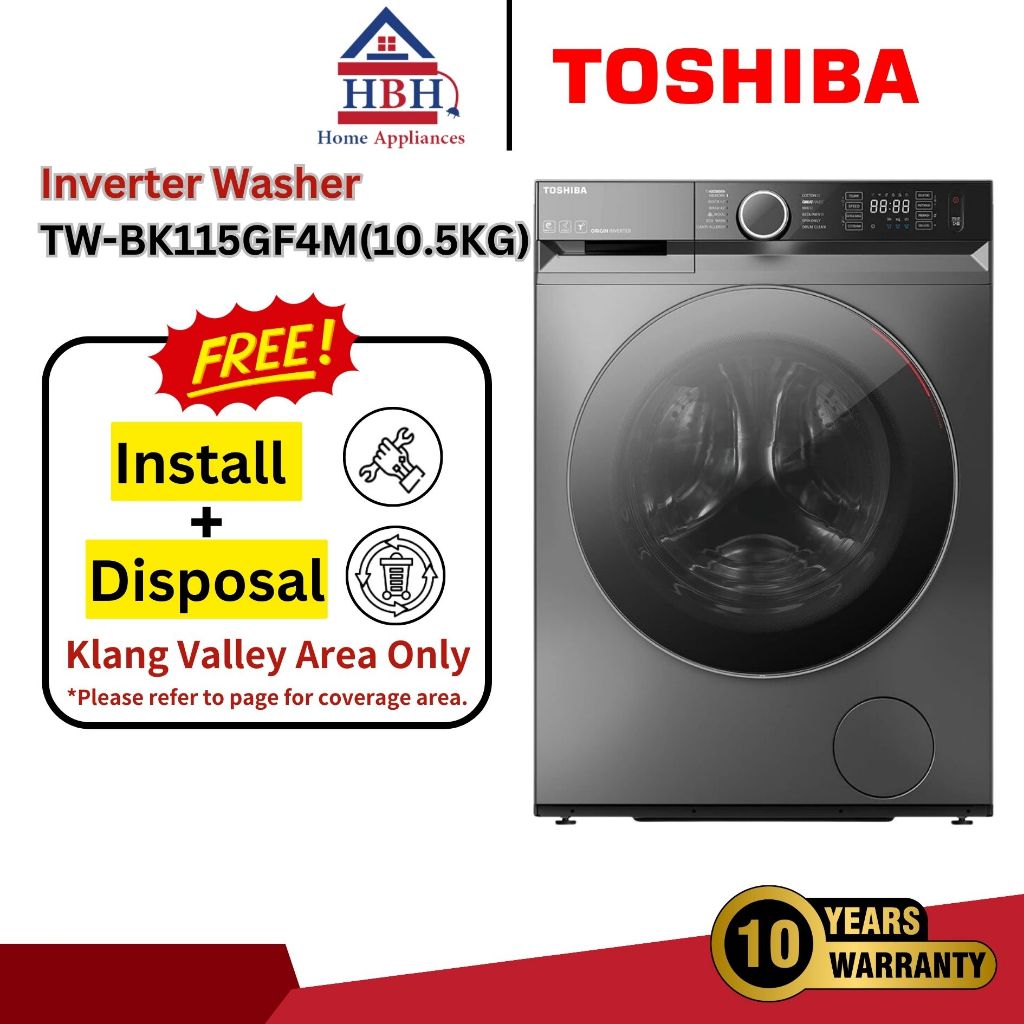 (Free Install)Toshiba TW-BK115GF4M(SK) 10.5KG Origin Inverter Front Load Washing Machine ...