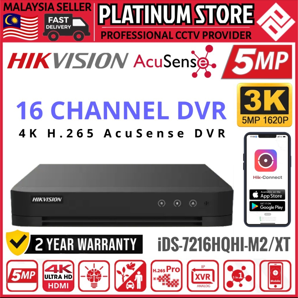 HIK HIKVISION 16 CHANNEL 5.0MP 1920P CCTV DVR 2 HDD SLOT iDS-7216HQHI ...