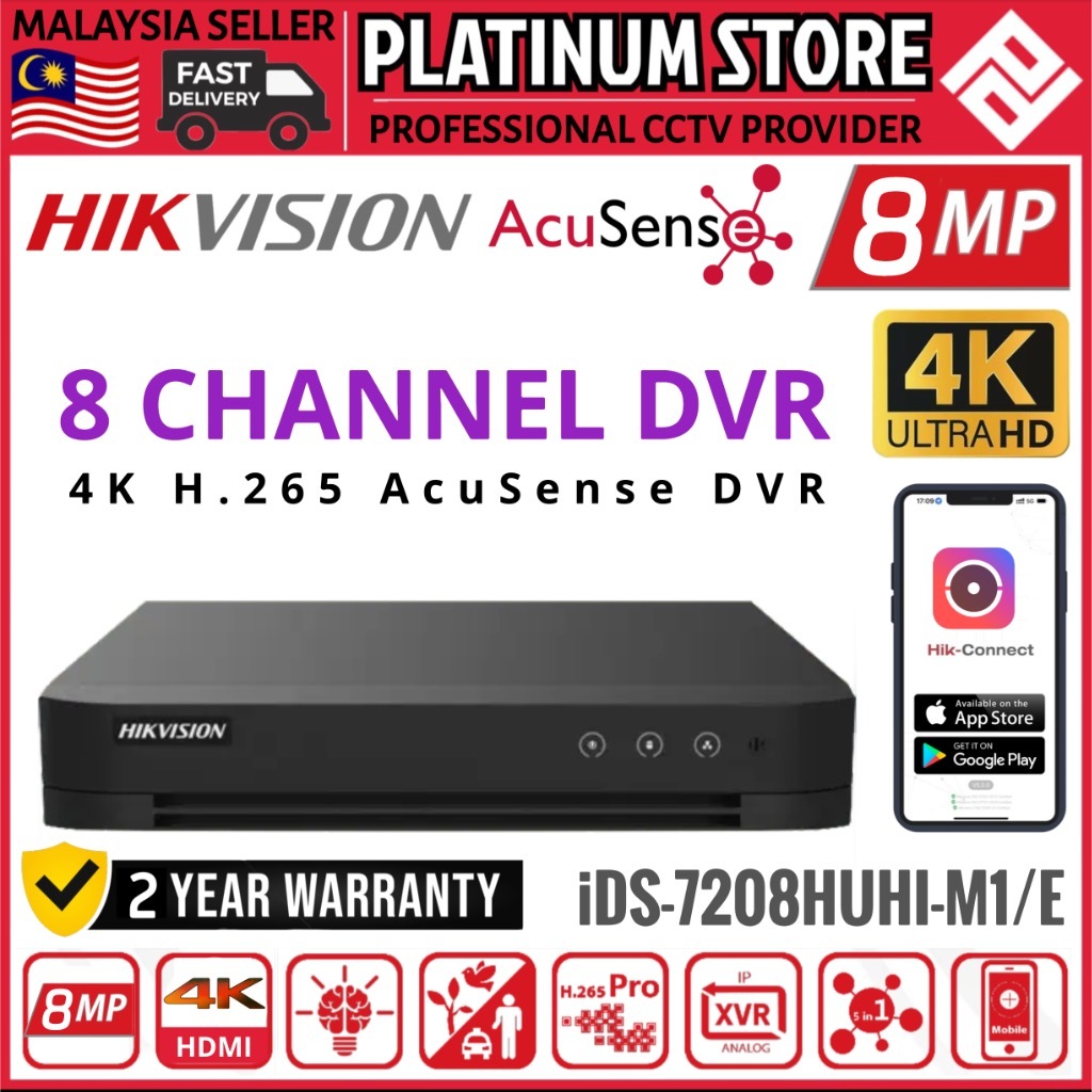 HIK HIKVISION 8 CHANNEL CCTV 8.0MP 2160P DVR iDS-7208HUHI-M1/E 8MP 8CH ...