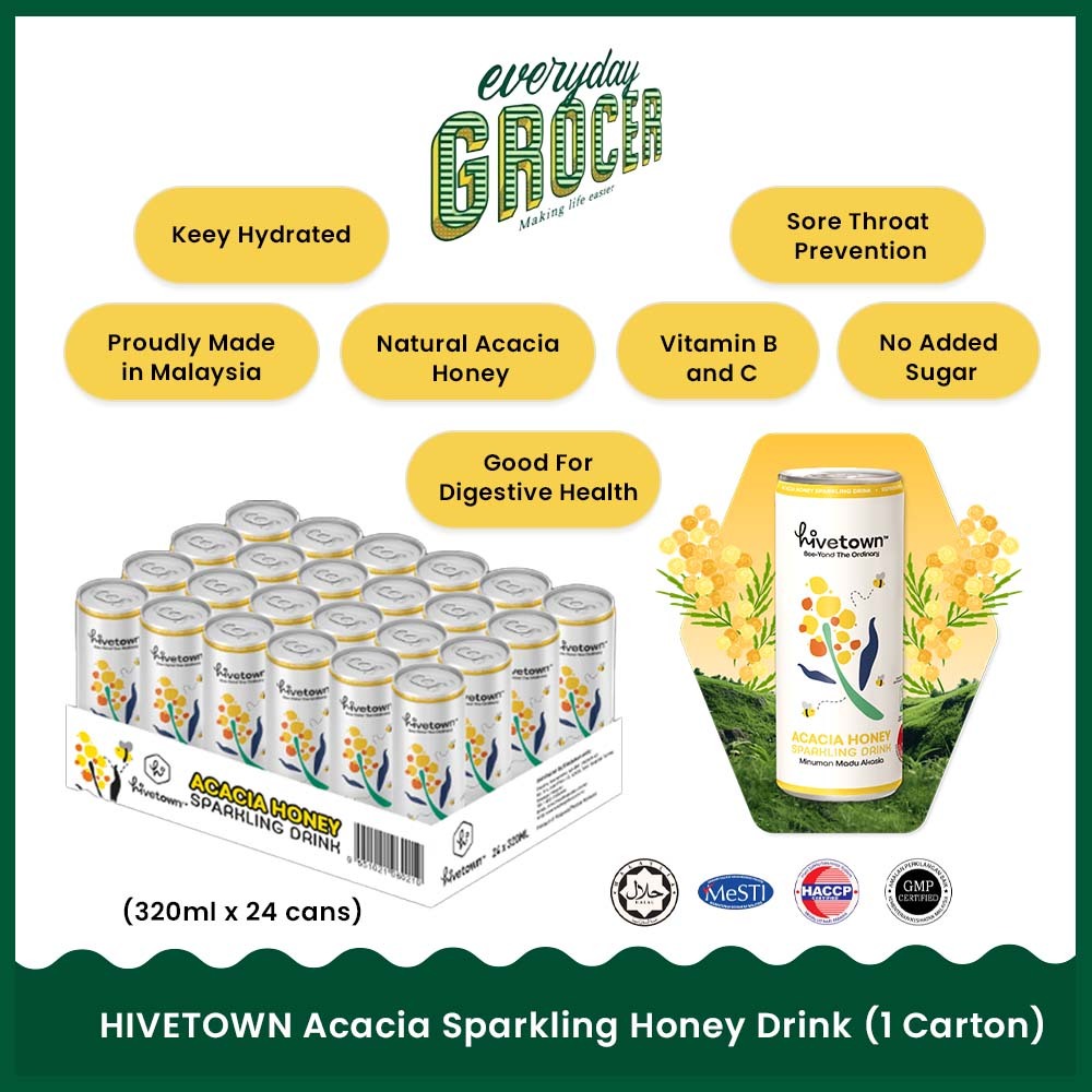 HIVETOWN Acacia Sparkling Honey Drink 1 CARTON (320ml X24 cans) HALAL ...