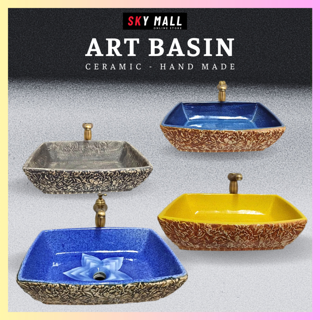 HAND MADE CERAMIC BASIN Bathroom wash basin simple round art retro ...