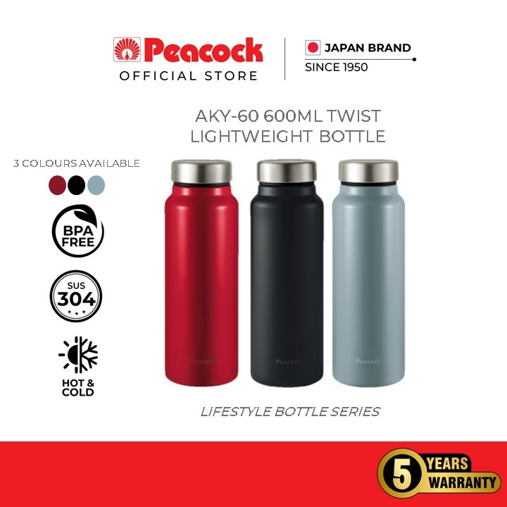 PEACOCK AKY-60 600ML Lifestyle Thermos Water Bottle SUS304 Stainless Steel Lightweight Tumbler ...