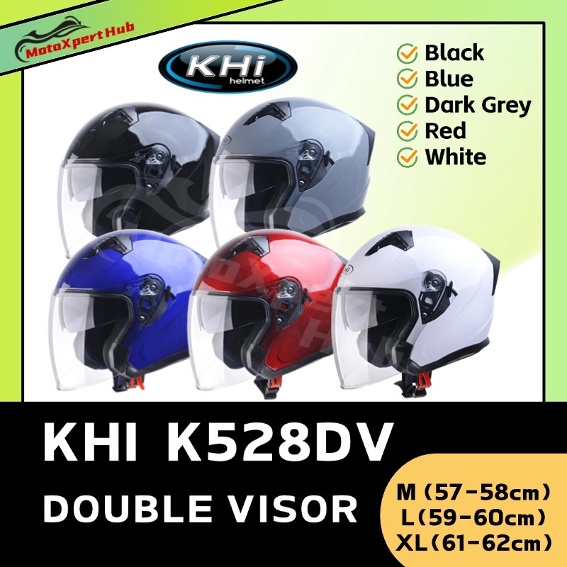KHI K528DV Double Visor Open Face Helmet (Clear Visor included) K528 Topi Keledar Intercom ...