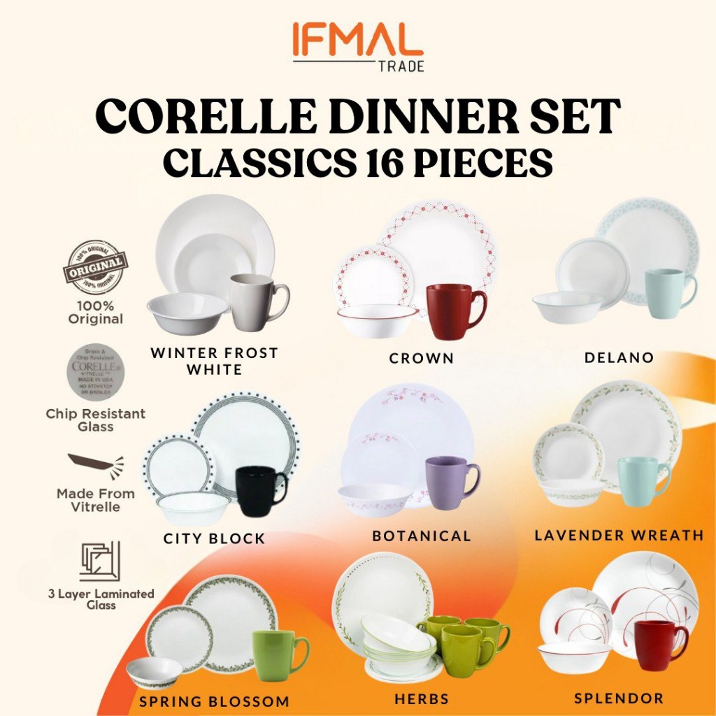 Corelle Classic 16pc Dinner Set | Set Pinggan Mangkuk Corelle | Winter ...