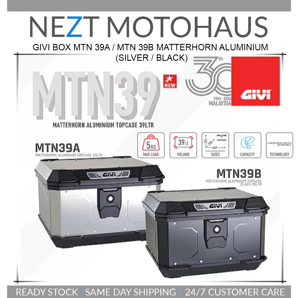 GIVI BOX - MTN 39A/39B MATTERHORN ALUMINIUM SILVER / BLACK | Shopee ...