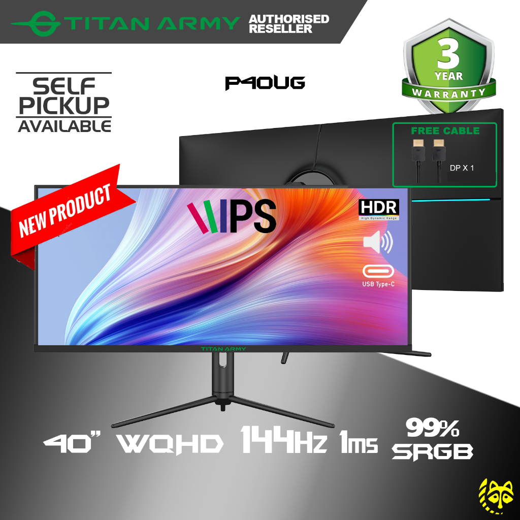 TITAN ARMY 40” IPS WQHD 2K 144Hz 1ms HDR400 92%DCI-P3 Ultrawide USB-C ...