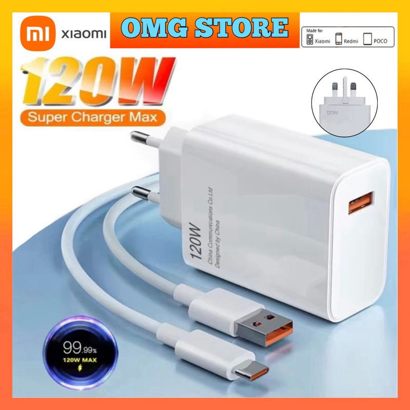 Xiaomi 120W Super Fast Charger UK Plug Mi Turbo Fast Charging With 6A ...