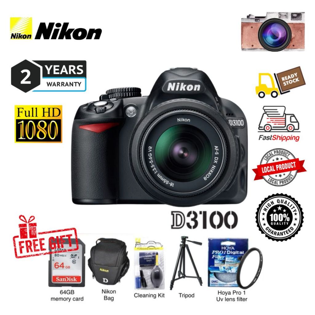 Nikon D3100 Digital SLR Camera with 18-55mm Kit Lens 14.2MP DX Sensor ( 2 Year Warranty ...