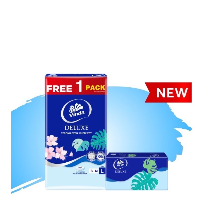 Vinda Deluxe Facial Tissue Soft Pack 3PLY (4+1packs) 100'sheets/pack ...